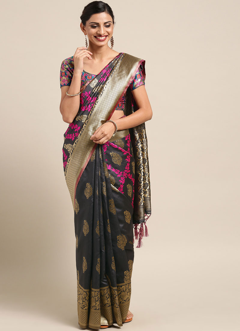 Buy Traditional Saree Weaving Art Silk in Grey Online : 132061