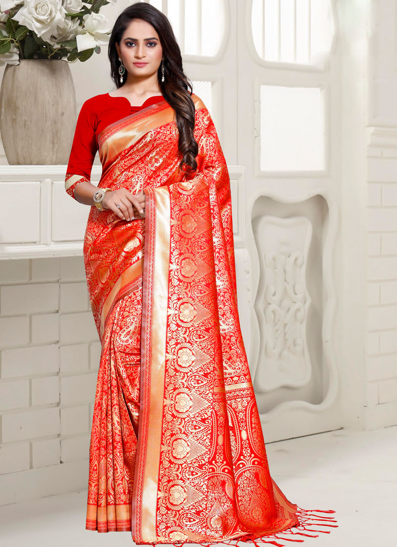 Traditional Saree Weaving Art Silk in Red buy online