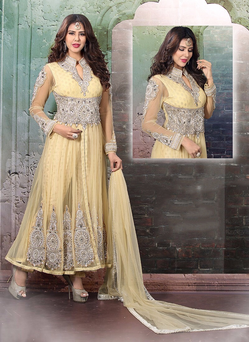 Viscose Cream Anarkali Salwar Suit