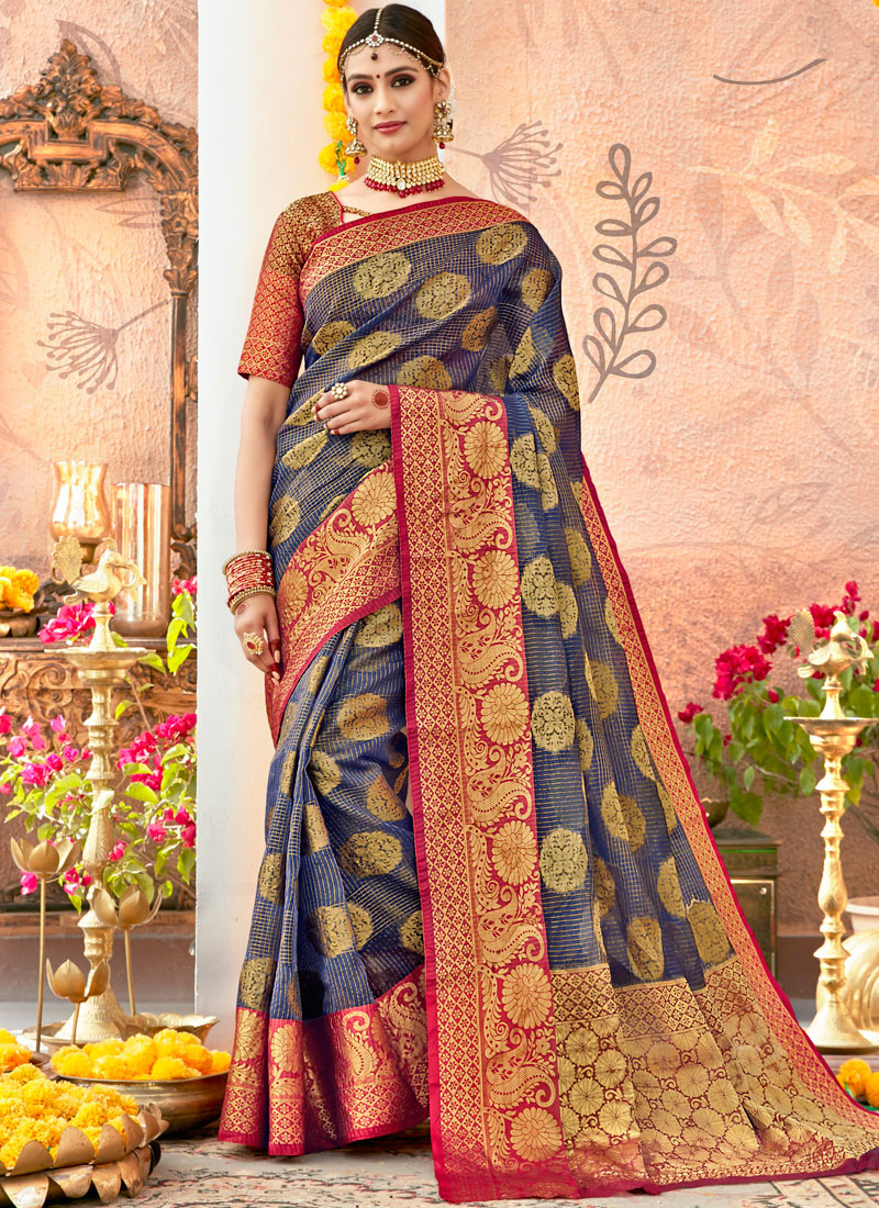 Buy Weaving Blue Art Silk Designer Traditional Saree Online