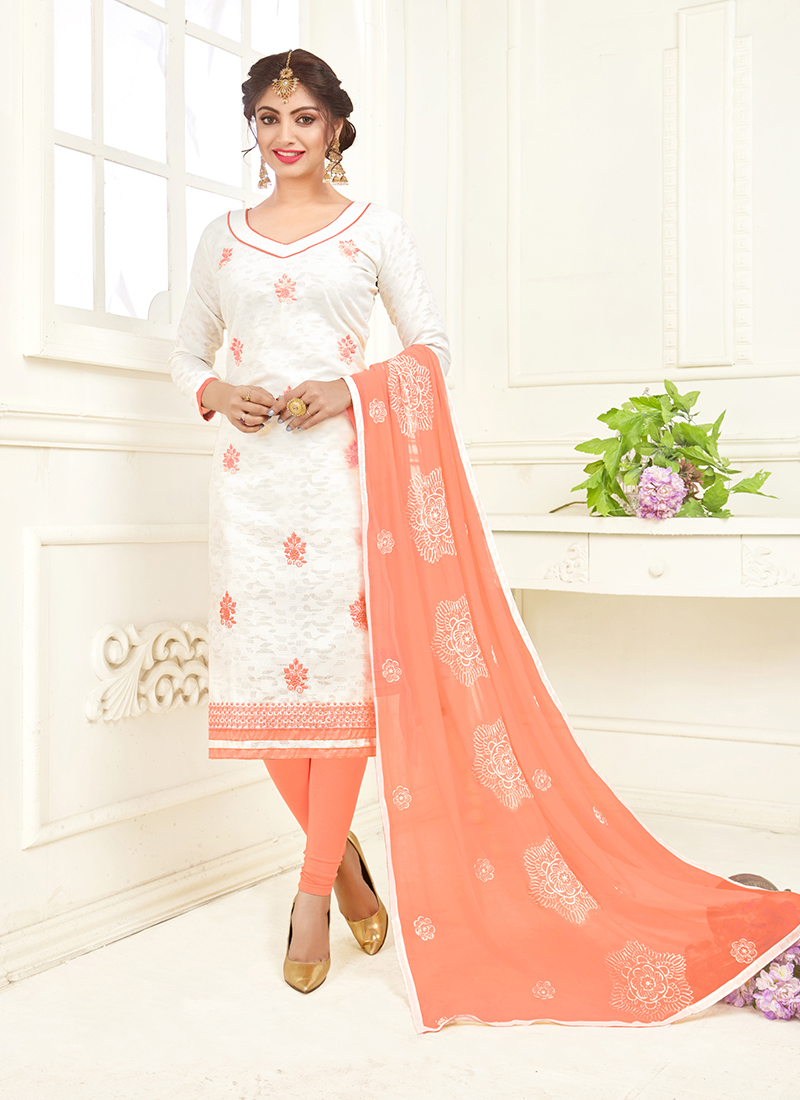 Buy Online White Churidar Suit : 103361