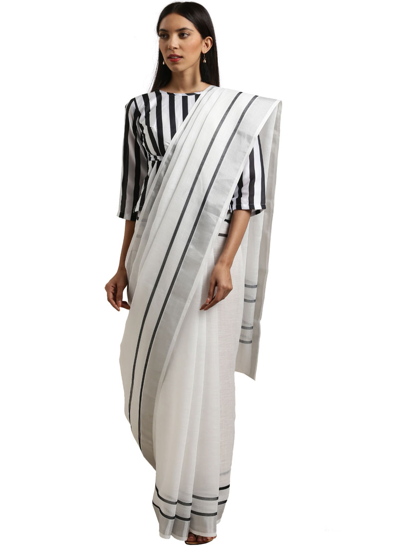 Buy White Cotton Casual Saree Online