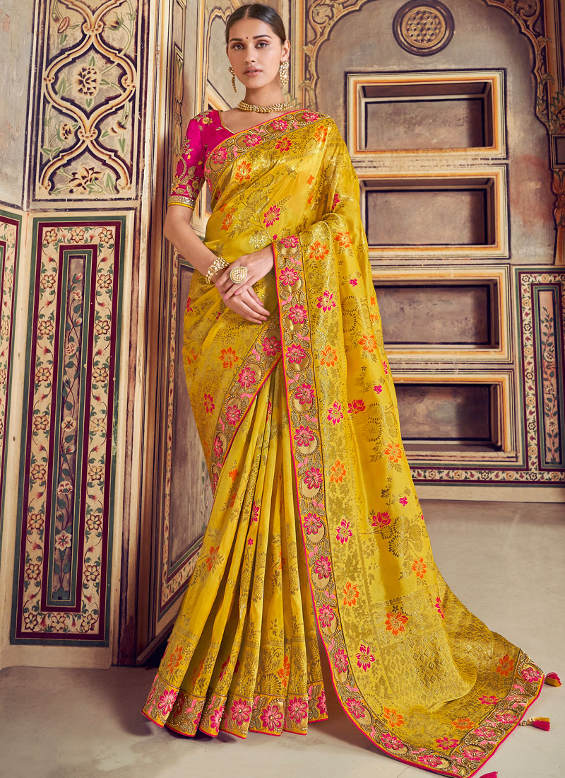Zari Art Silk Designer Traditional Saree in Mustard buy online