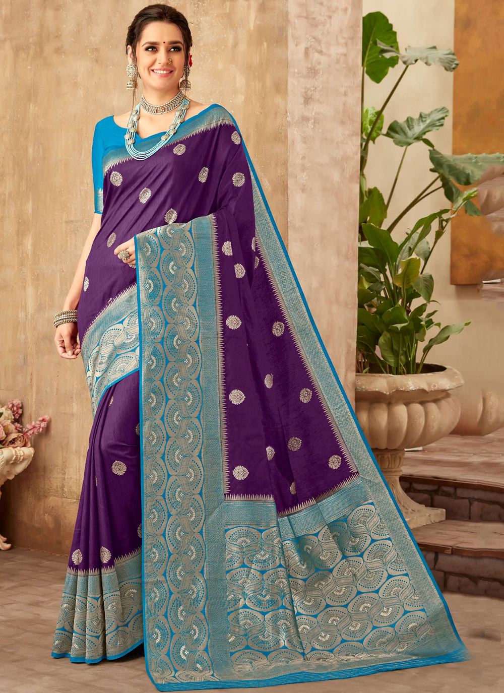 Buy Art Silk Weaving Blue Classic Saree : 156186