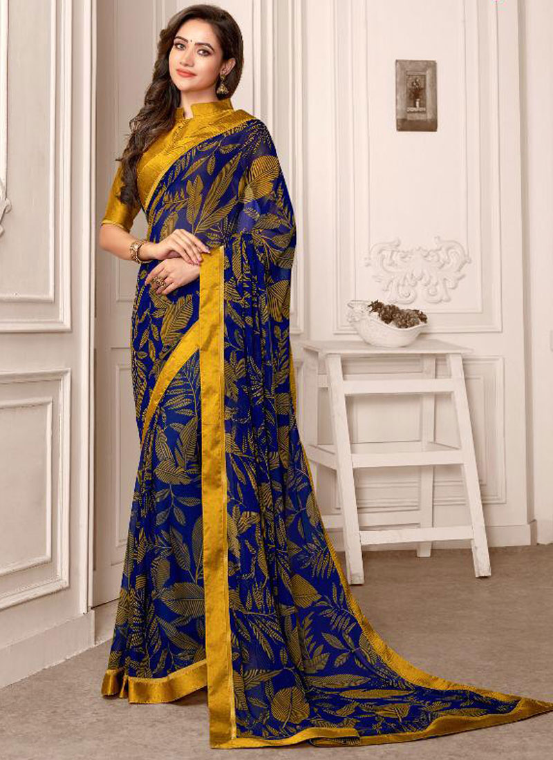 Buy Blue and Mustard Color Saree Online