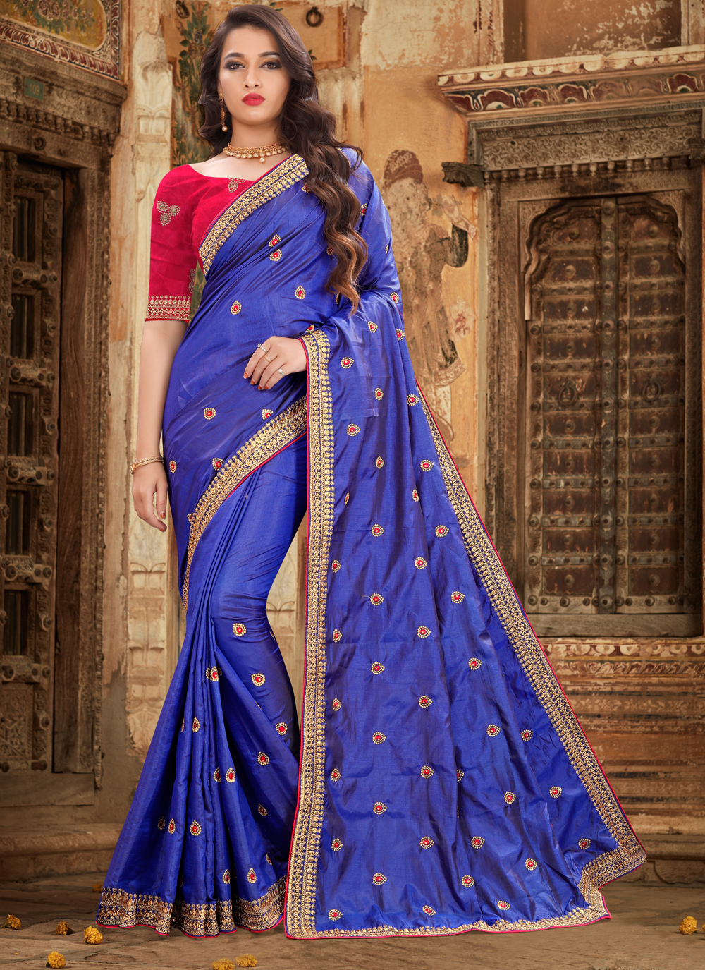 Buy Online Blue Color Designer Saree : 157138