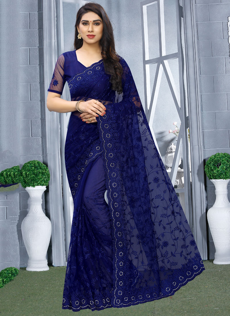 Blue Net Designer Saree buy online