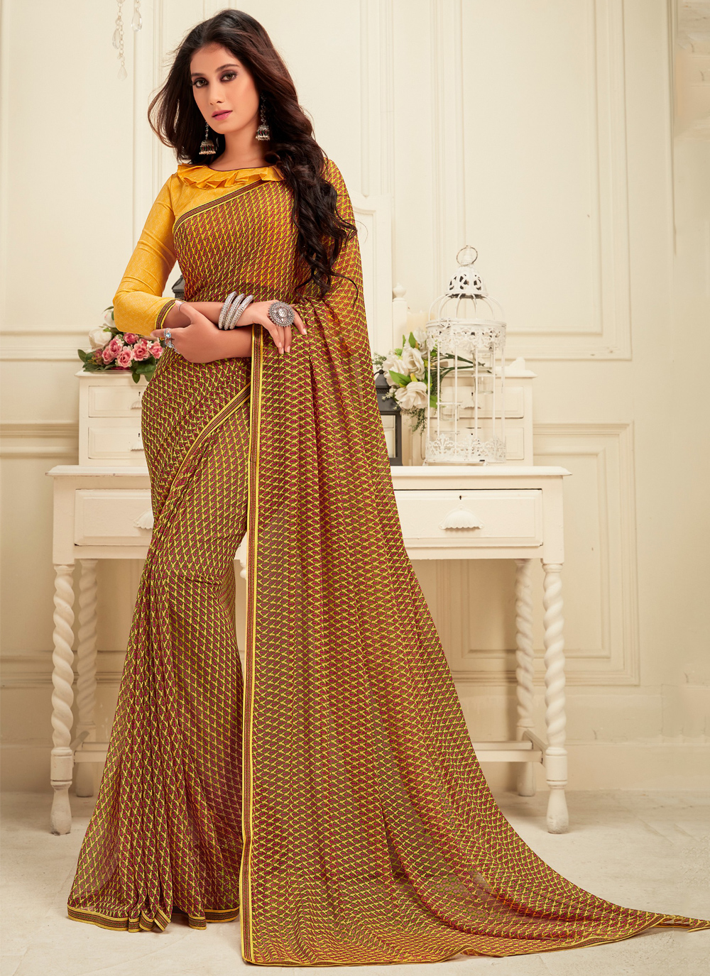 Brown Georgette Party Casual Saree buy online