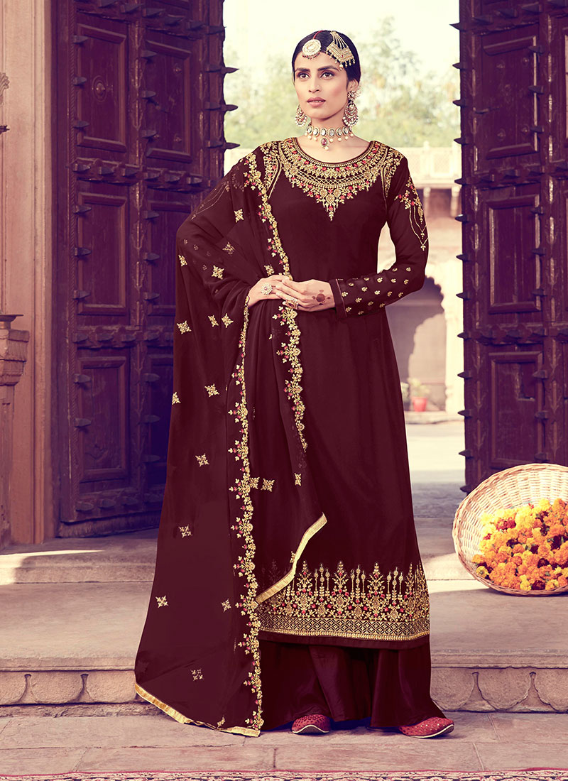 Shop Brown Zari Party Salwar Suit Online : 145261