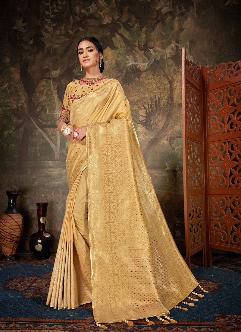 Buy Cream Color Designer Traditional Saree : 144471