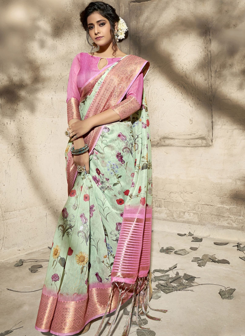 Buy Cream Color Printed Saree Online : 154160