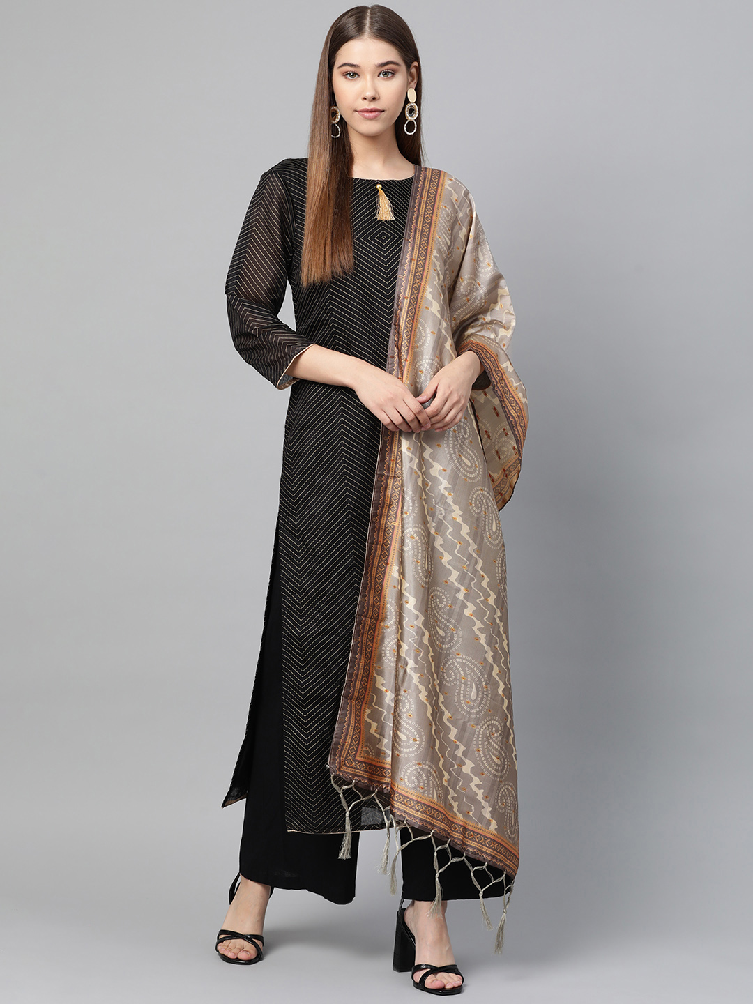 Buy Designer Dupatta Digital Print Art Silk in Grey Online