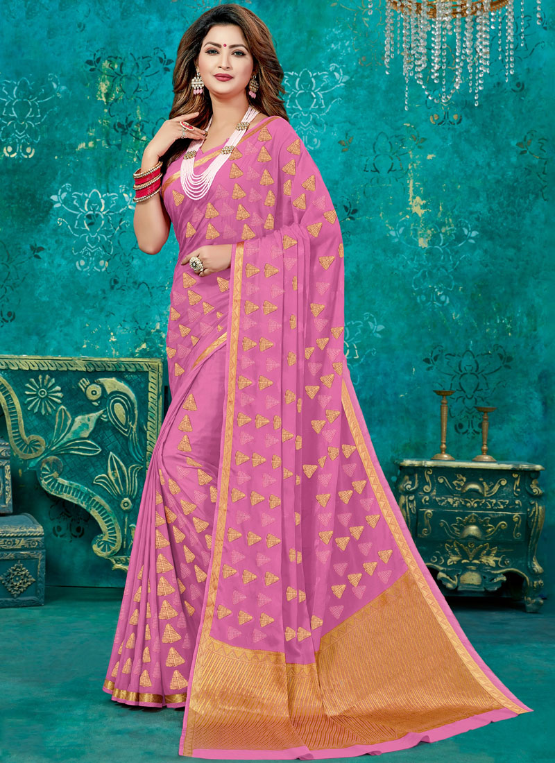 Buy Designer Traditional Saree Weaving Crepe Silk in Pink Online