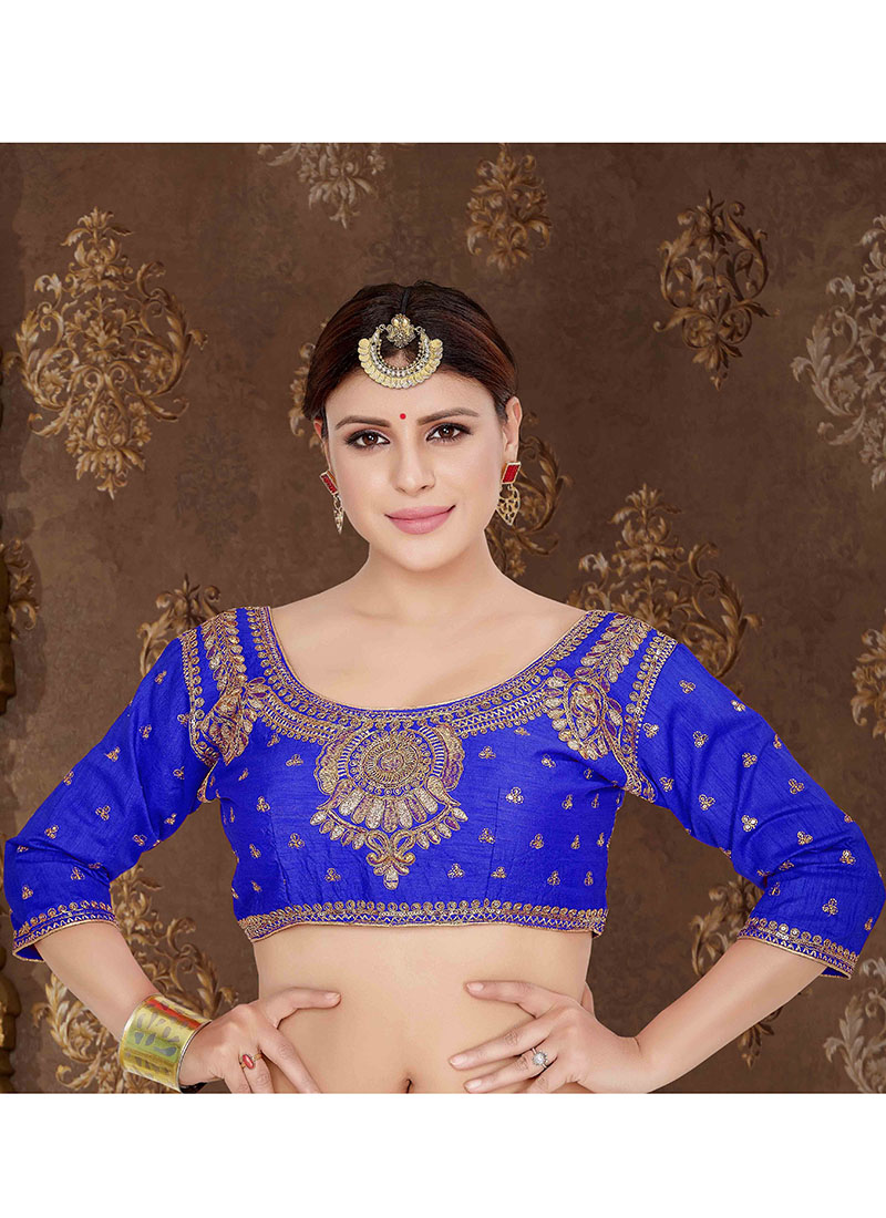 Embroidered Art Silk Blouse in Blue buy online