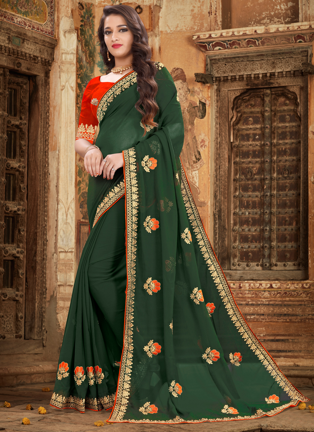 Buy Embroidered Green Trendy Saree Online : 157722 - Saree