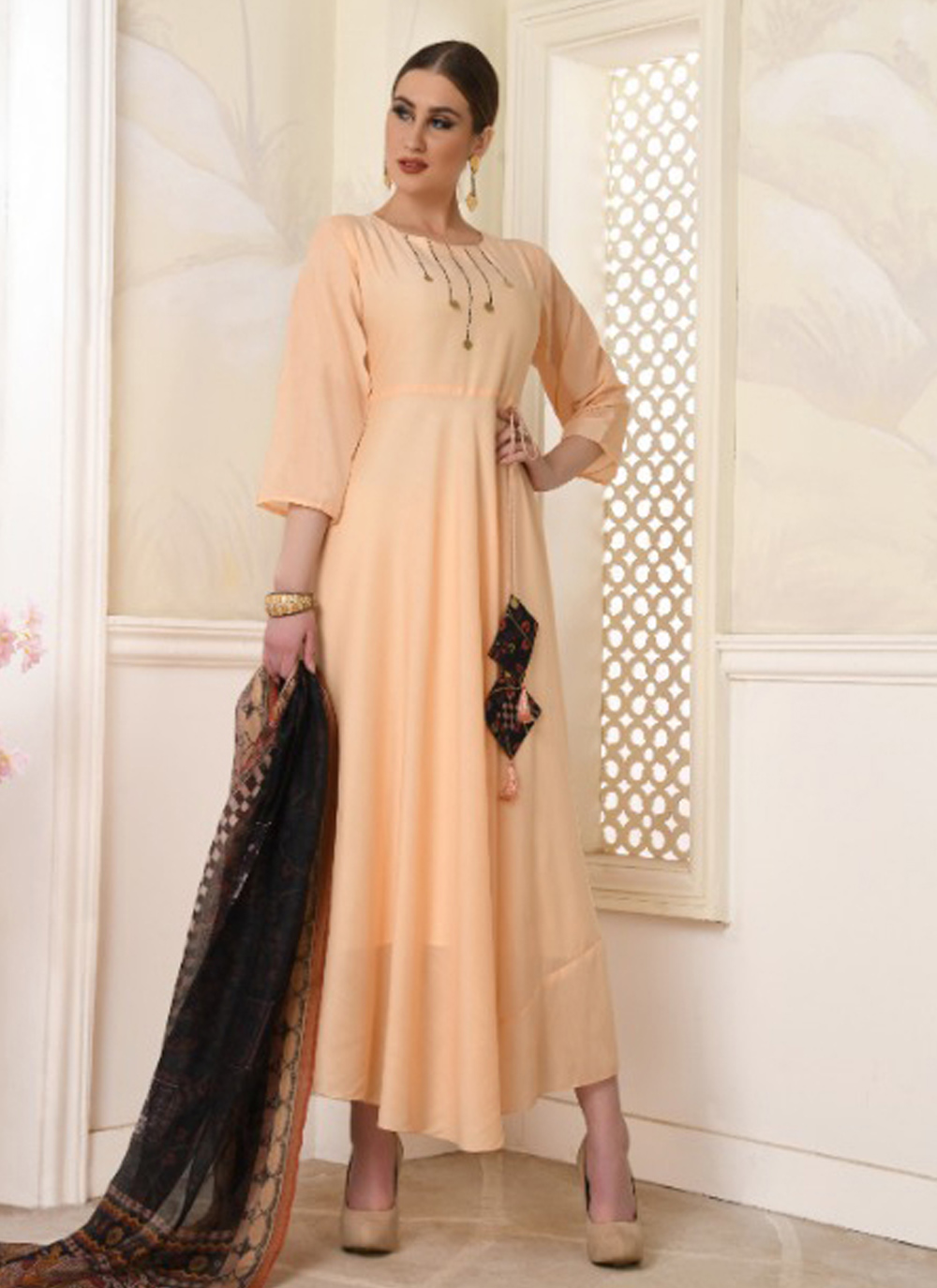 Embroidered Muslin Designer Gown in Cream buy online