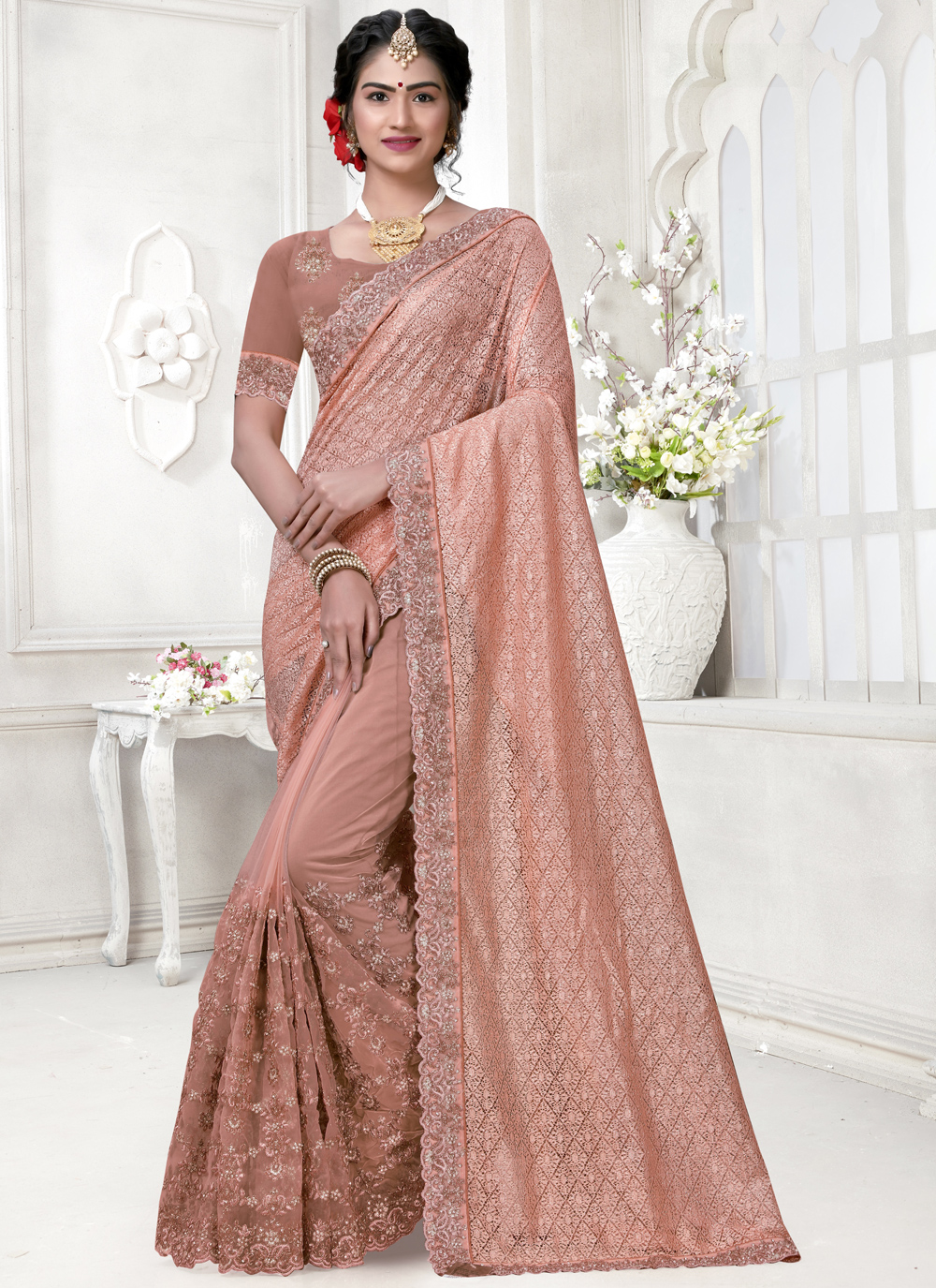 Buy Embroidered Net Designer Saree : 156389