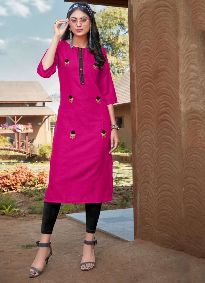 Shop Online Embroidered Pink Kurta : 149766