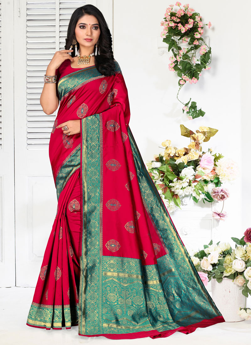 Shop Embroidered Red Classic Saree Online : 155147