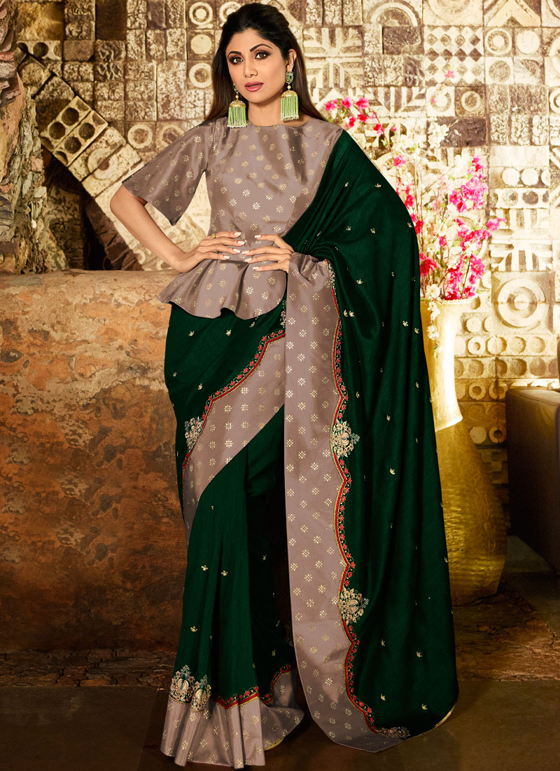 Shop Georgette Resham Green Classic Designer Saree Online : 148560