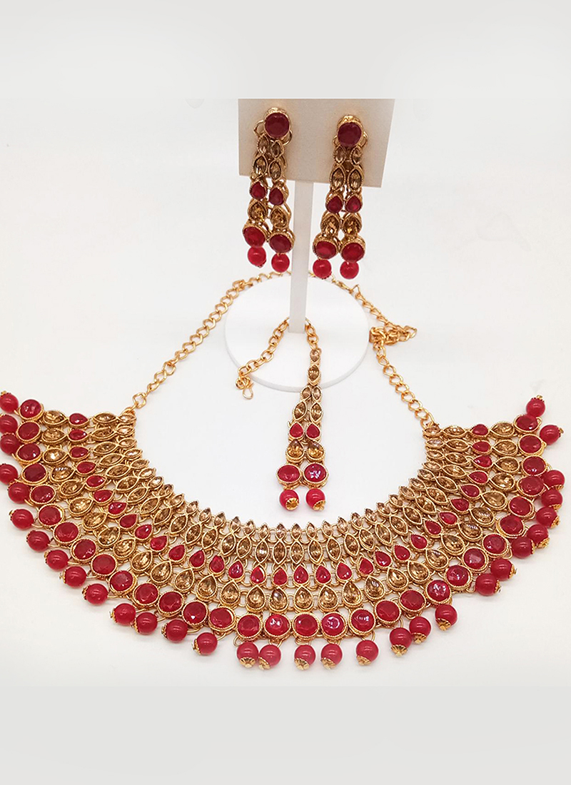 Buy Gold Stone Work Mehndi Necklace Set Online