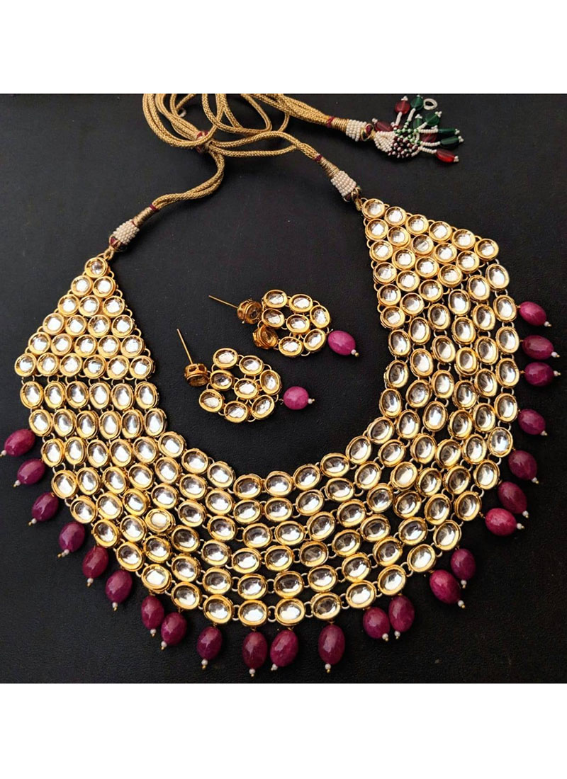 Buy Online Gold Stone Work Mehndi Necklace Set : 157604 - Jewelry