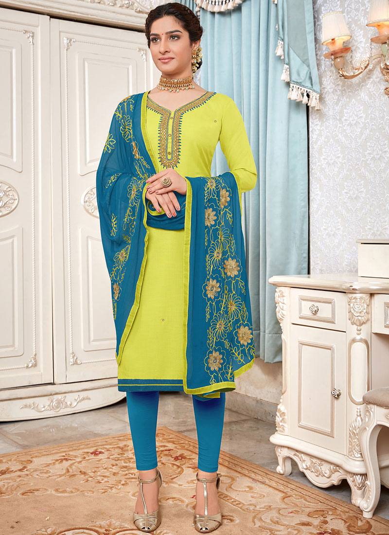 Buy Green Cotton Embroidered Salwar Suit Online