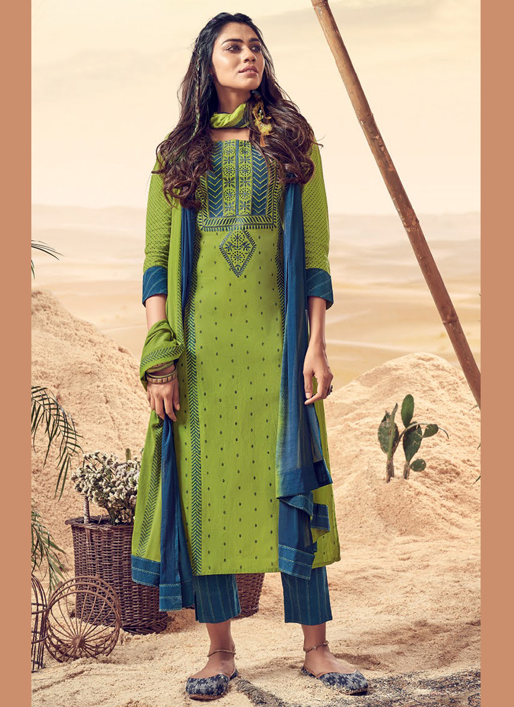 Buy Green Polly Cotton Salwar Suit : 161210