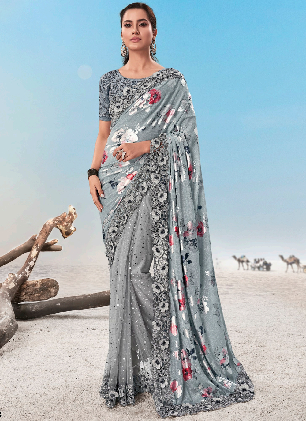 Buy Grey Color Classic Saree : 162080