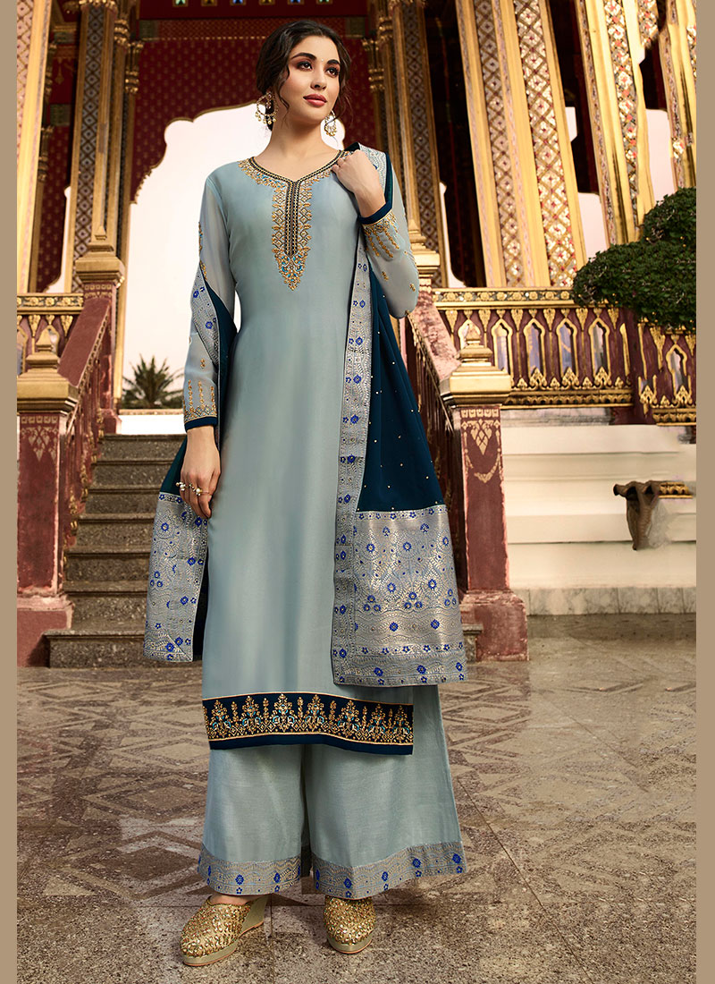 Buy Grey Color Designer Palazzo Suit Online