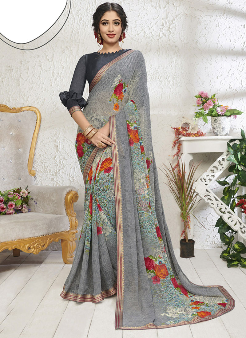 Grey Cotton Designer Saree buy online