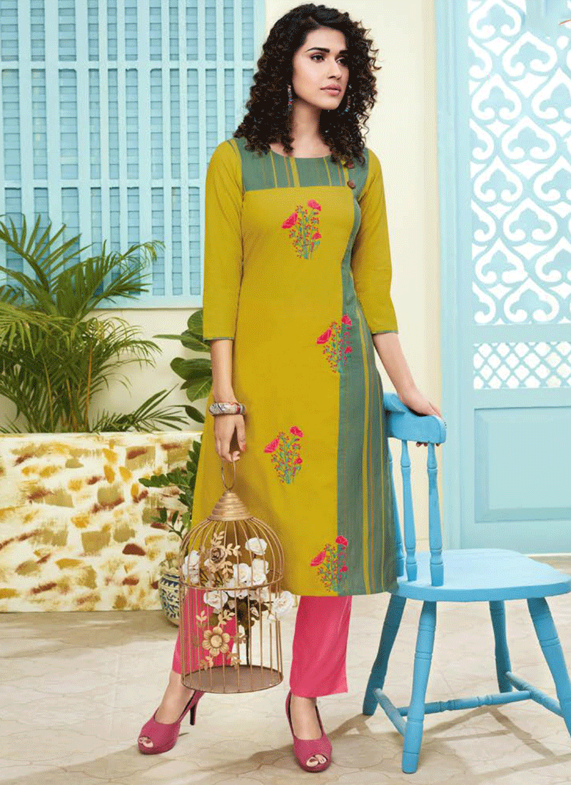 Buy Handloom silk Yellow Salwar Suit Online