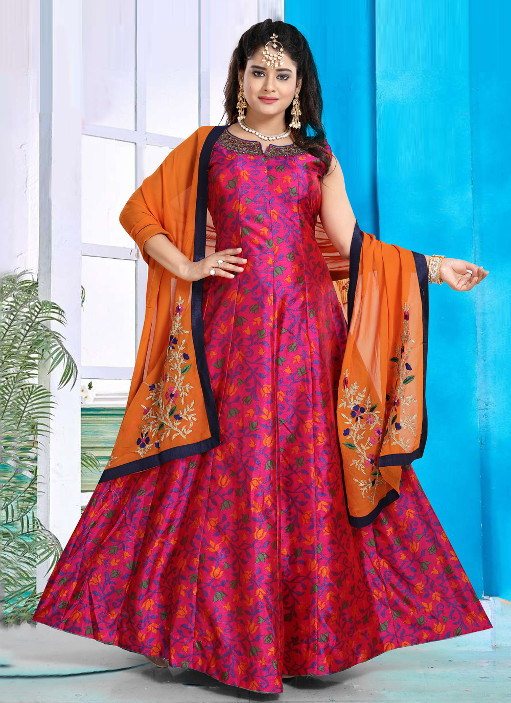 Buy Handwork Hot Pink Anarkali Suit : 158493