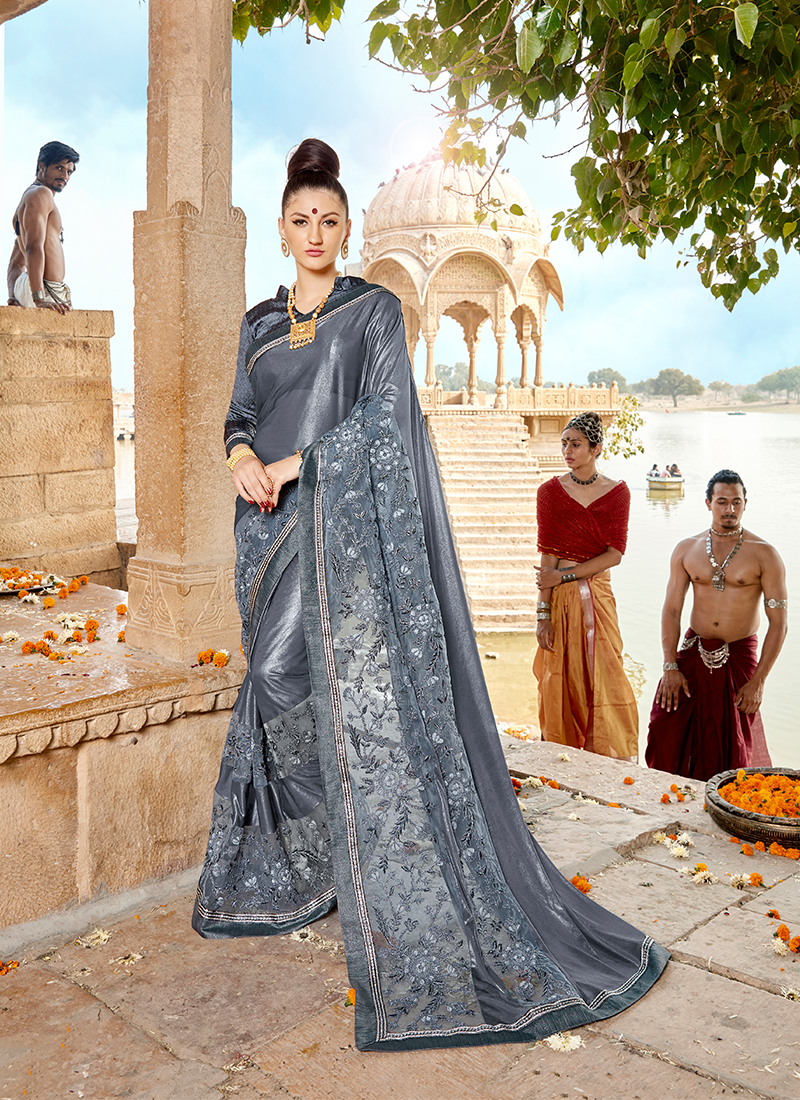 Lace Grey Lycra Saree buy online
