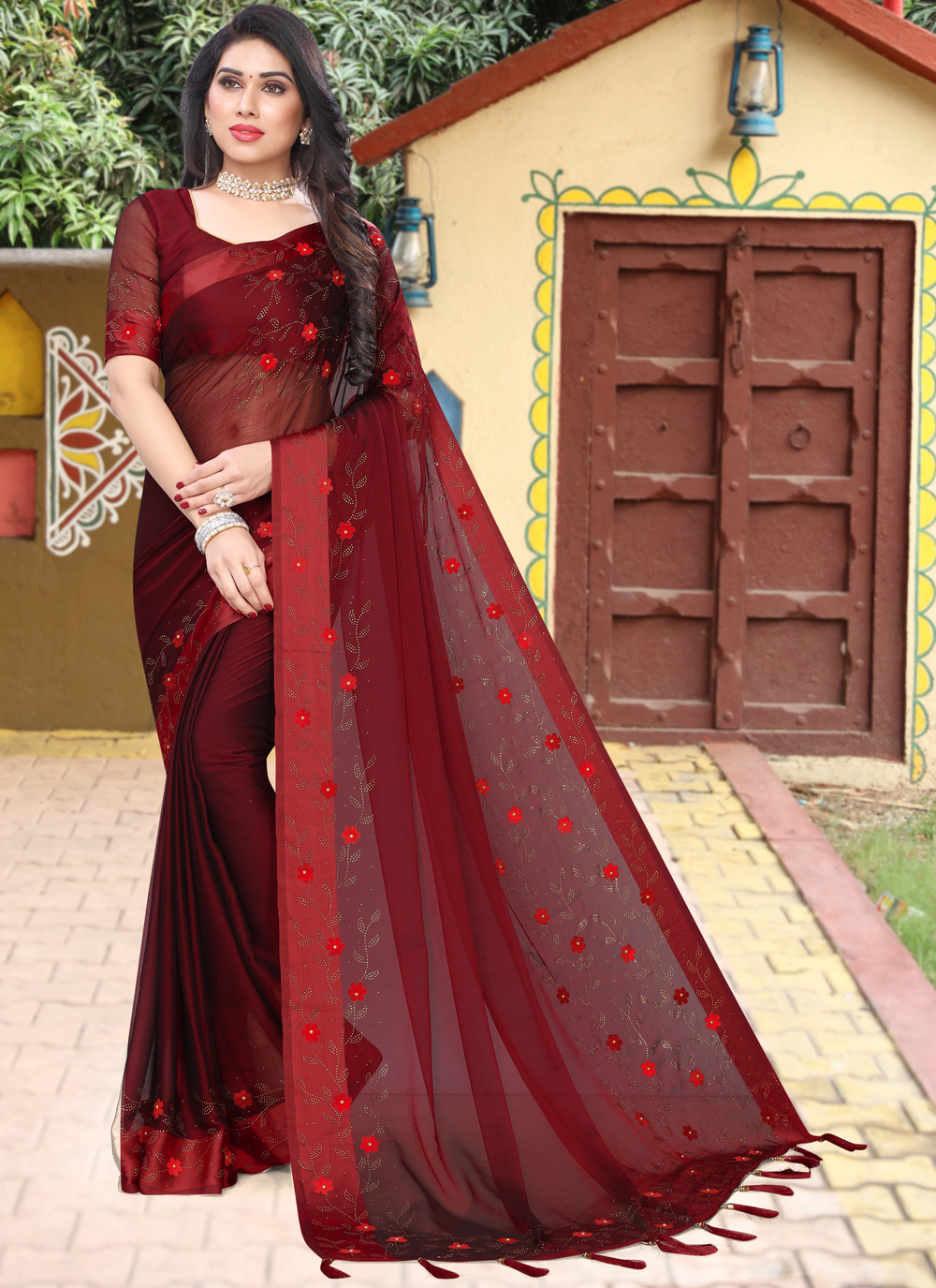 Buy Online Maroon Color Saree : 159140