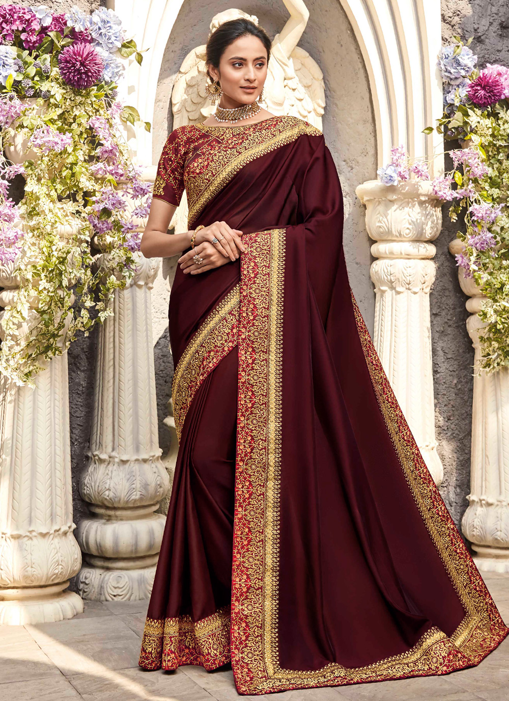 Buy Online Maroon Designer Saree : 162514