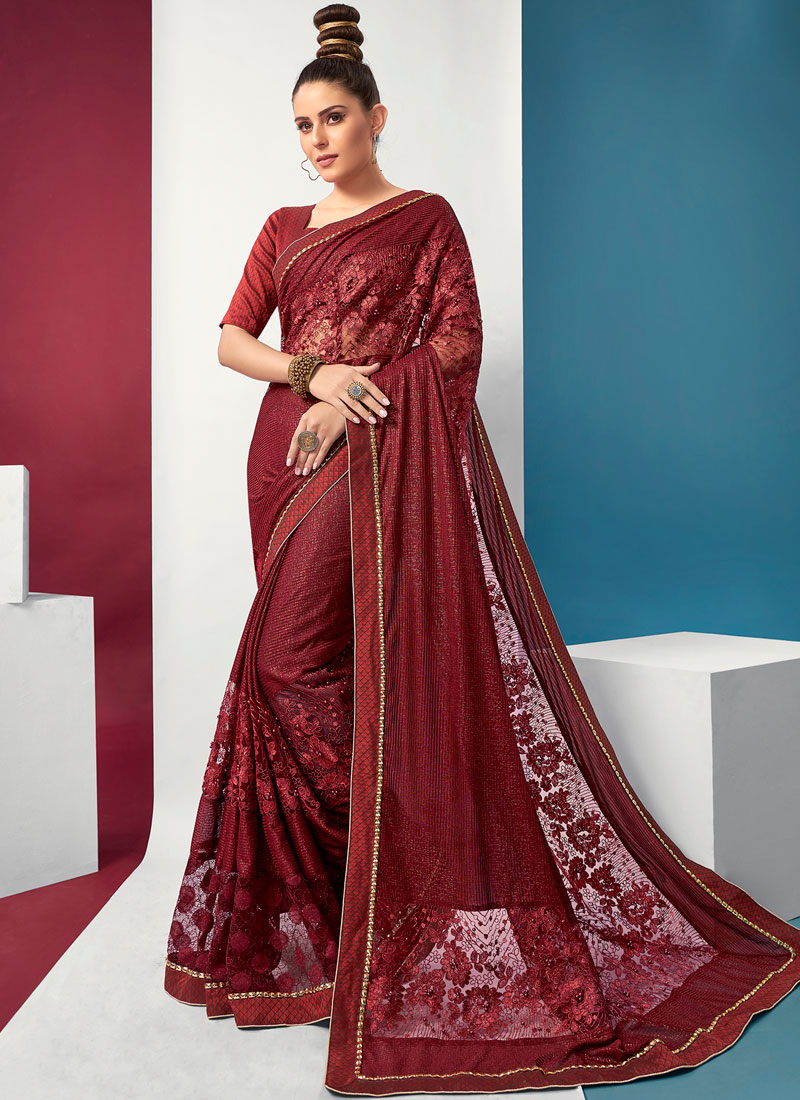 Shop Online Maroon Fancy Classic Saree : 141362