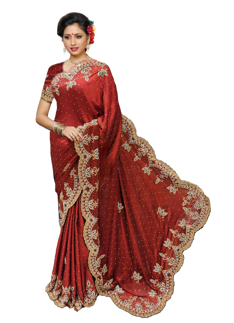 Buy Maroon Georgette Satin Wedding Traditional Designer Saree : 151253