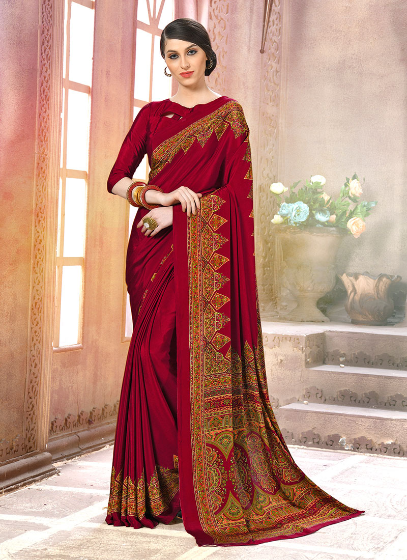 Buy Online Maroon Party Printed Saree : 147764