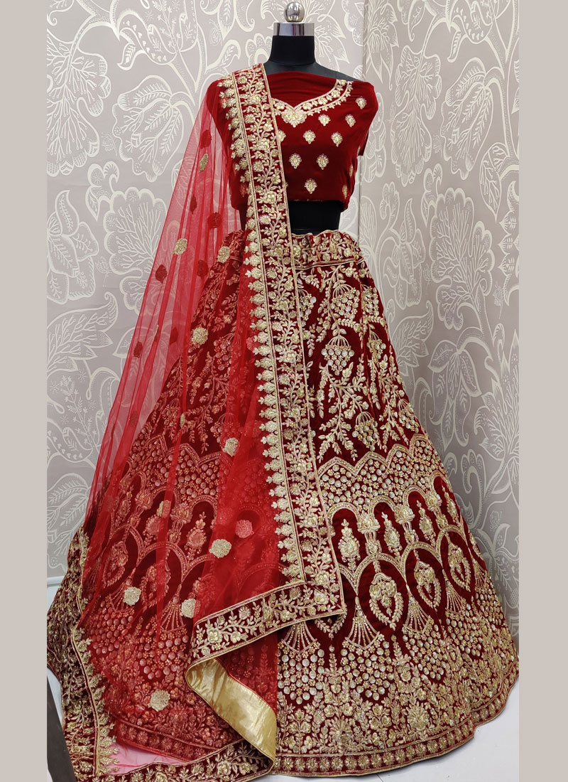 Buy Online Maroon Velvet Trendy A Line Lehenga Choli : 141873