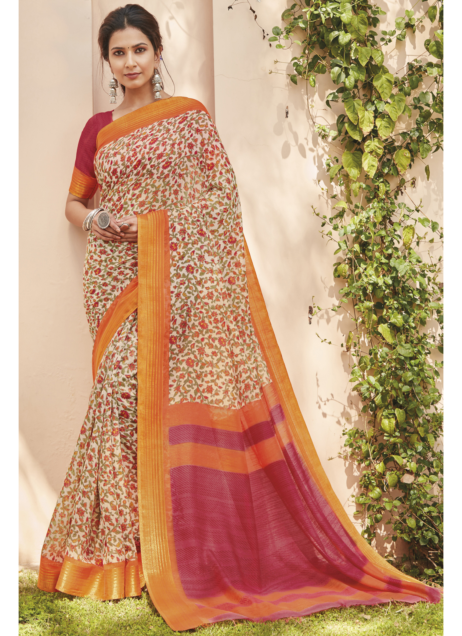 Multi Colour Engagement Cotton Silk Saree buy online