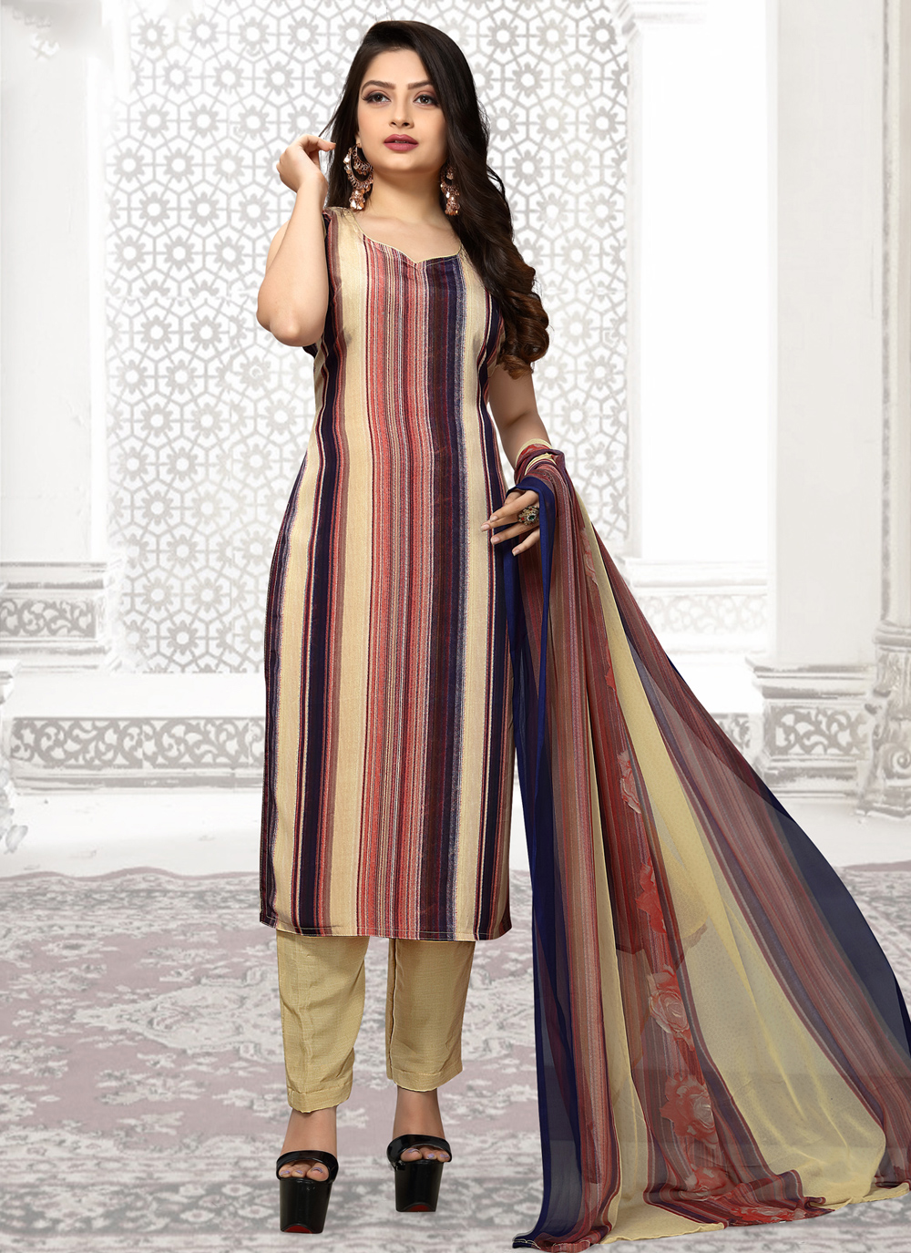 Buy Multi Colour Faux Crepe Party Trendy Salwar Kameez : 156304