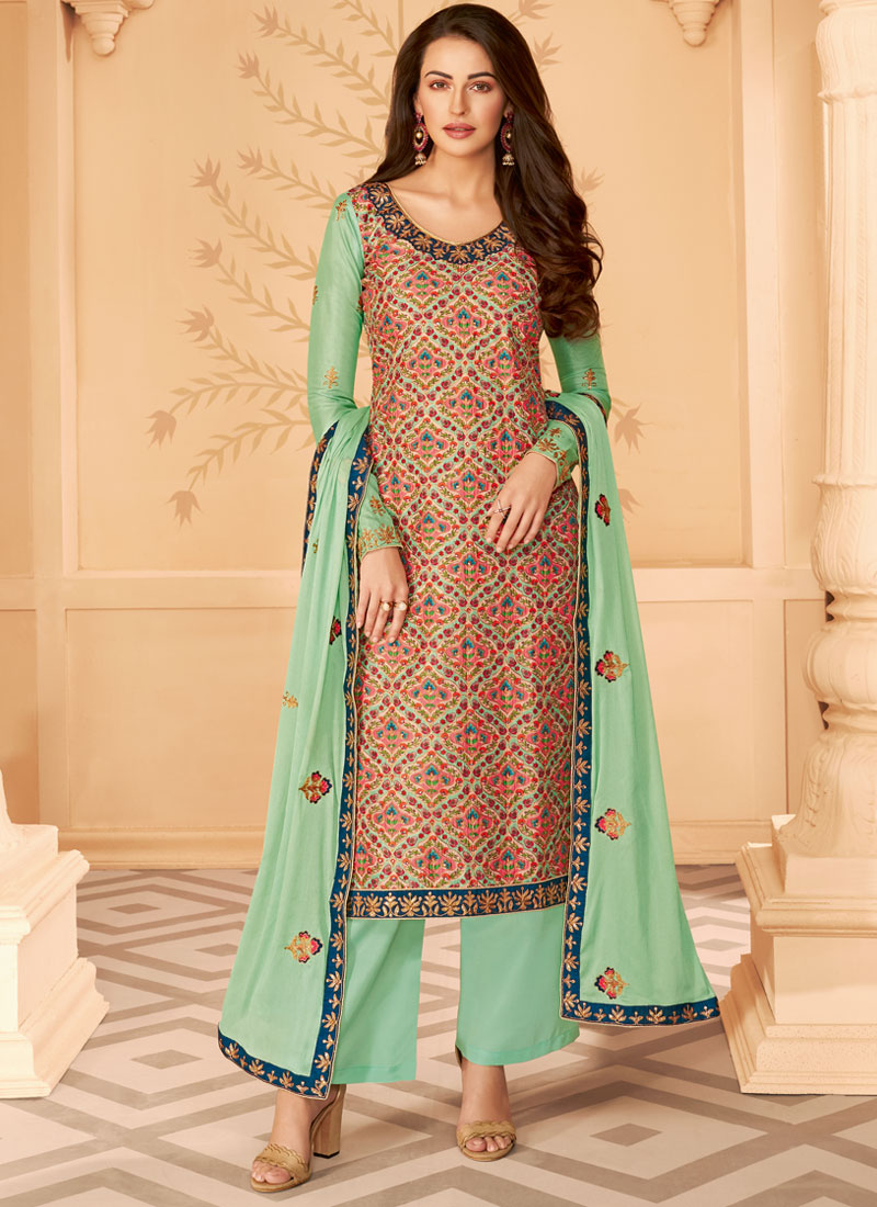 Multi Colour Reception Tussar Silk Pakistani Salwar Kameez buy online