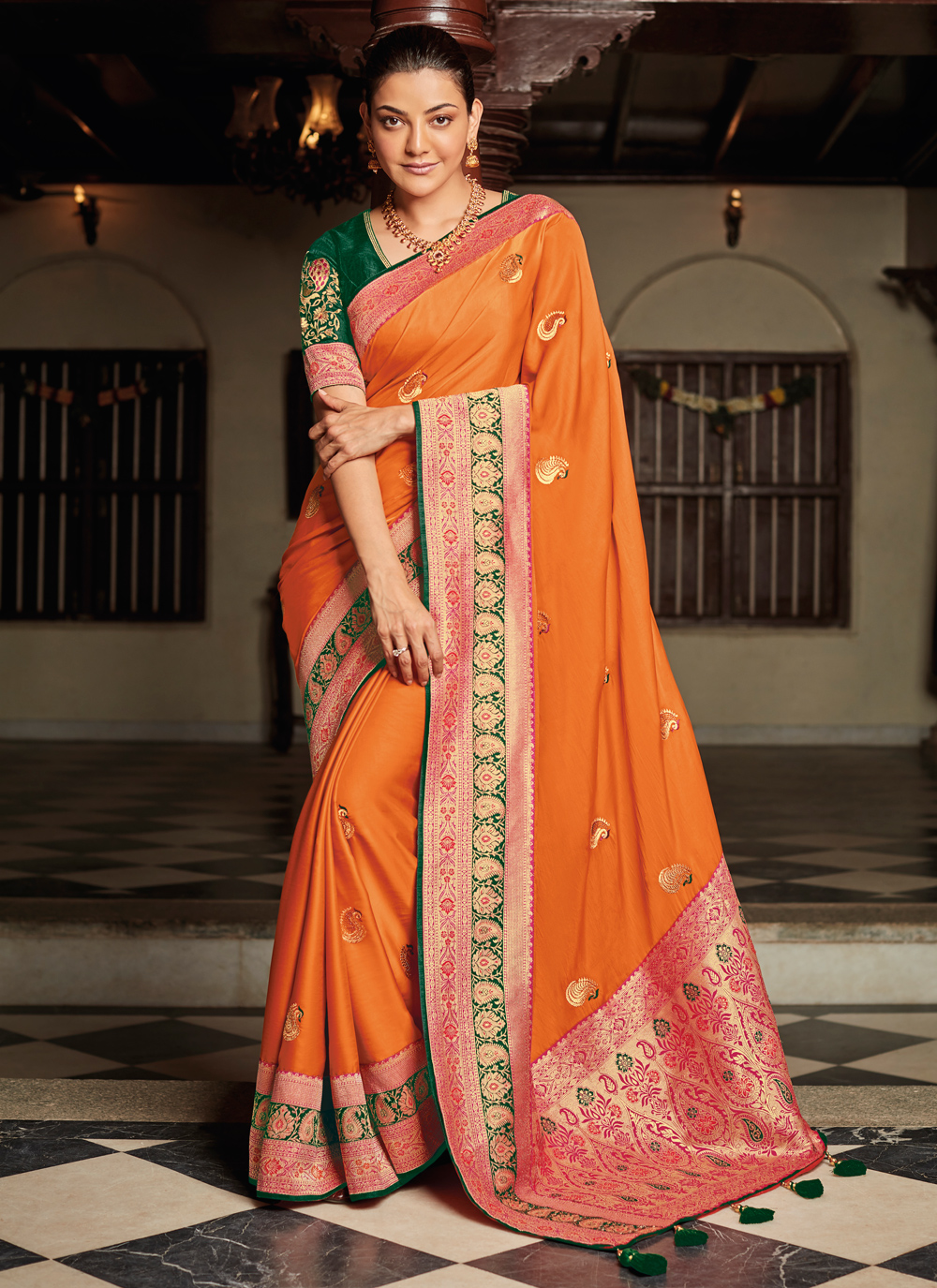 Buy Orange Weaving Ceremonial Classic Saree Online