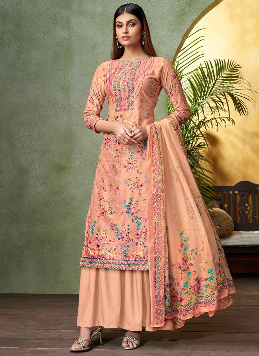 Peach Viscose Trendy Salwar Kameez buy online