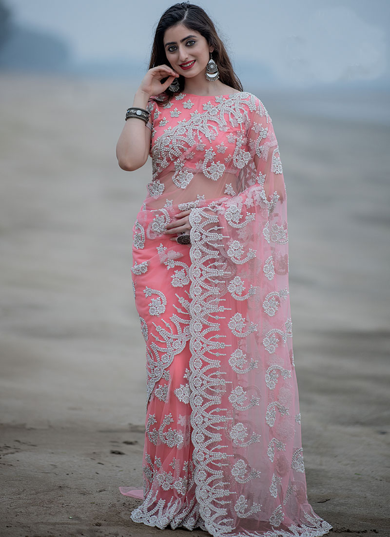 Pink Net Trendy Saree buy online