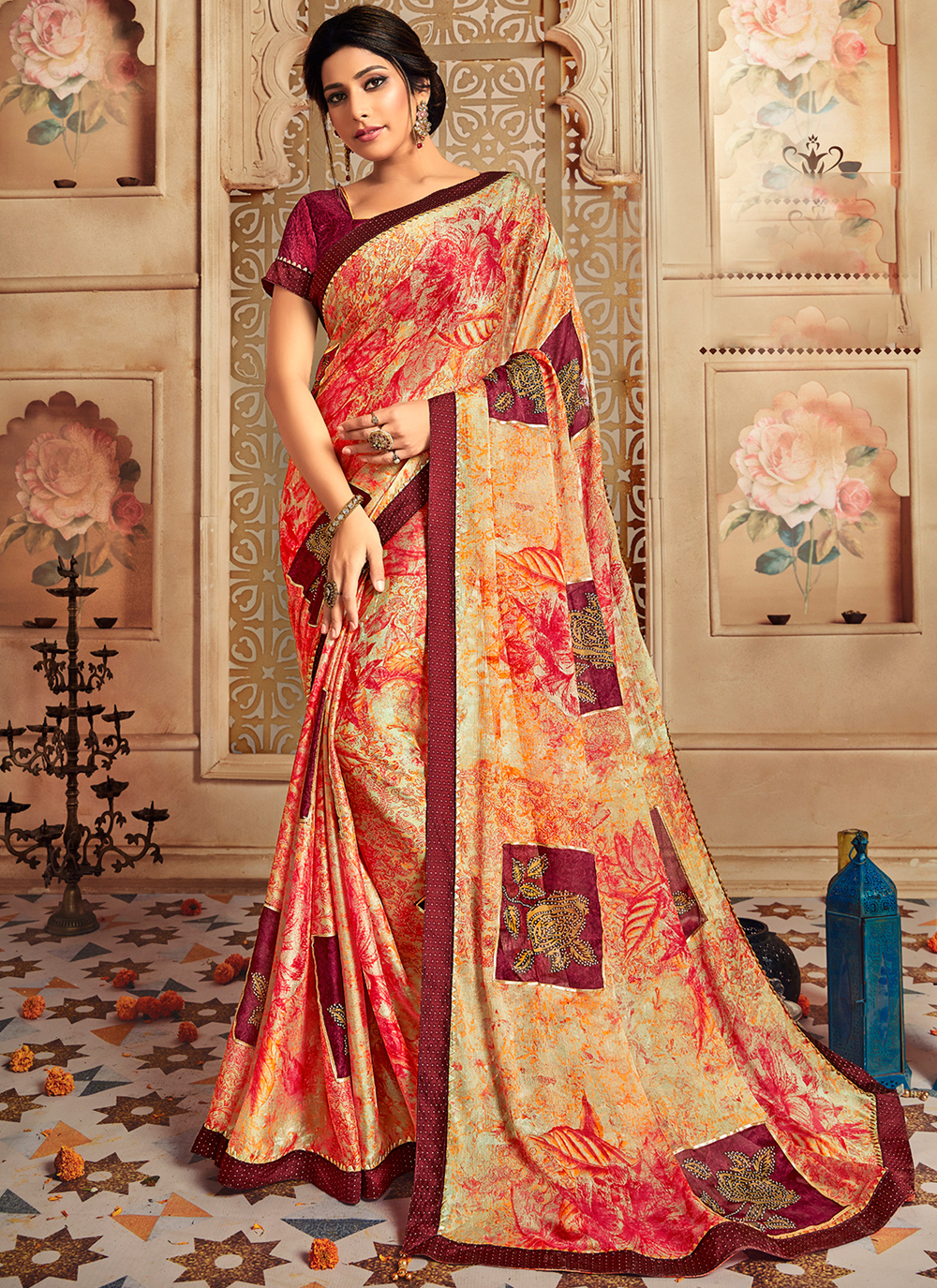 Buy Printed Faux Chiffon Casual Saree in Multi Colour Online : 158556
