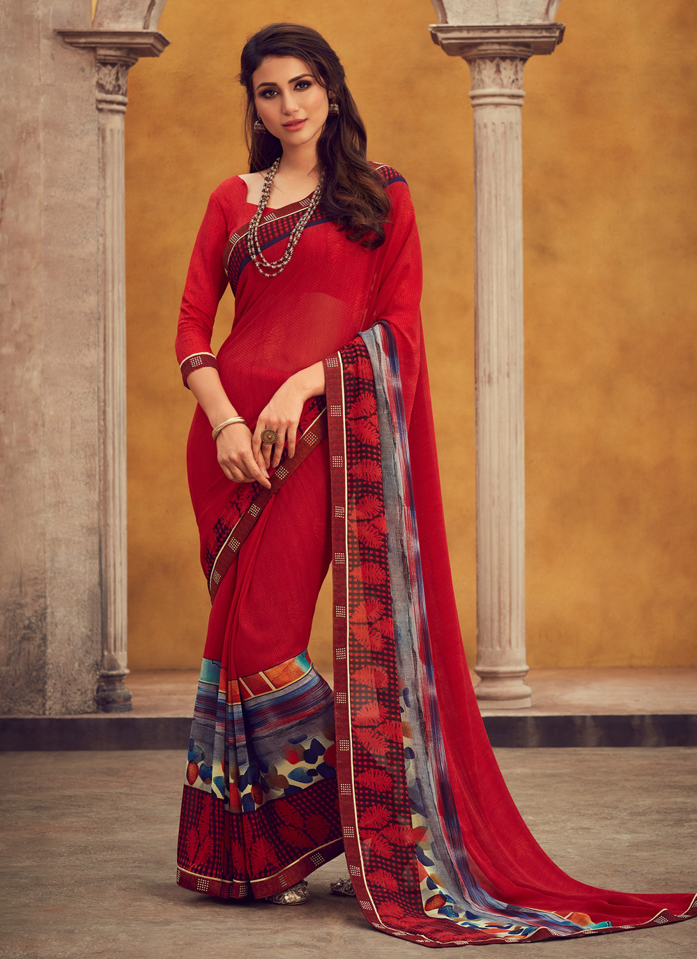 Buy Printed Red Traditional Saree Online : 162767