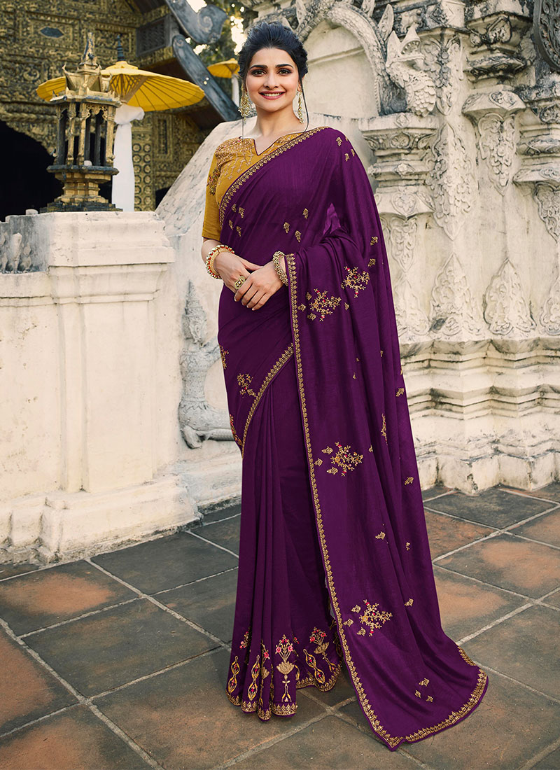 Shop Purple Embroidered Silk Classic Designer Saree Online : 147389