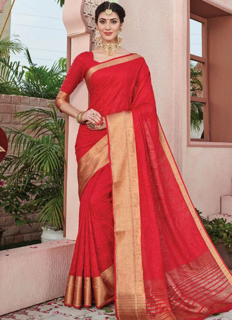 Red Art Silk Silk Saree buy online